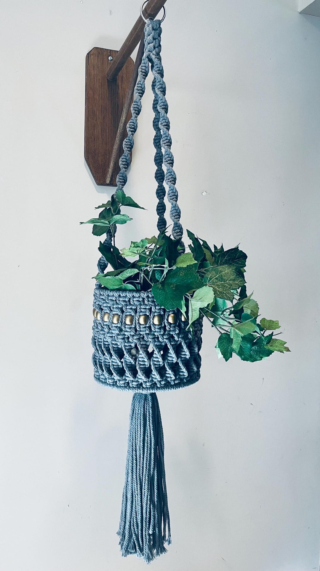 Gray Hanging Plant Basket, Macrame Plant Basket, Boho Plant Basket ...