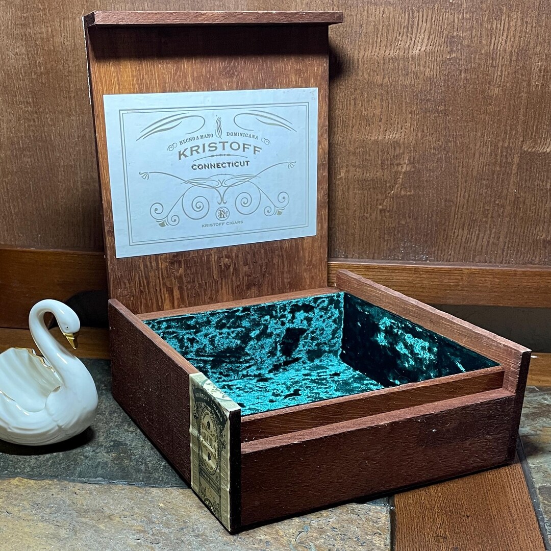 Upcycled Cigar Box Handmade Forest Green Velvet Lined Jewelry Storage ...