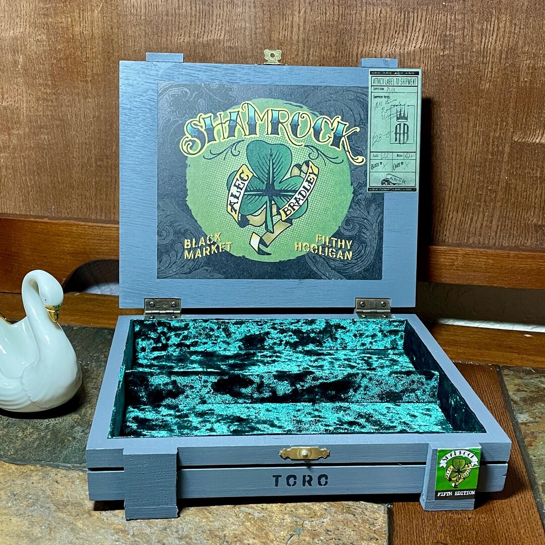 Upcycled Cigar Box Handmade Forest Green Velvet Lined Jewelry Box ...