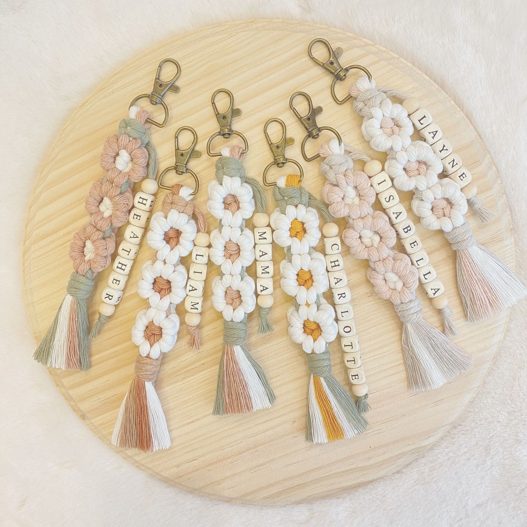 Macrame Flower Keychain With Name, Personalized Gifts, Mom Friends ...