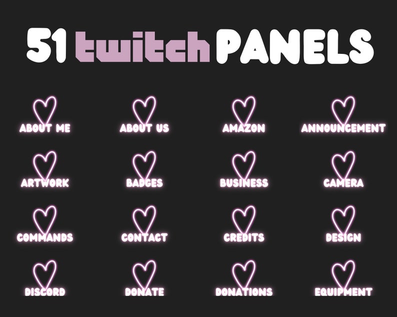 Neon Pink Heart Twitch Panels: 51-piece Set (instant Download) - Etsy