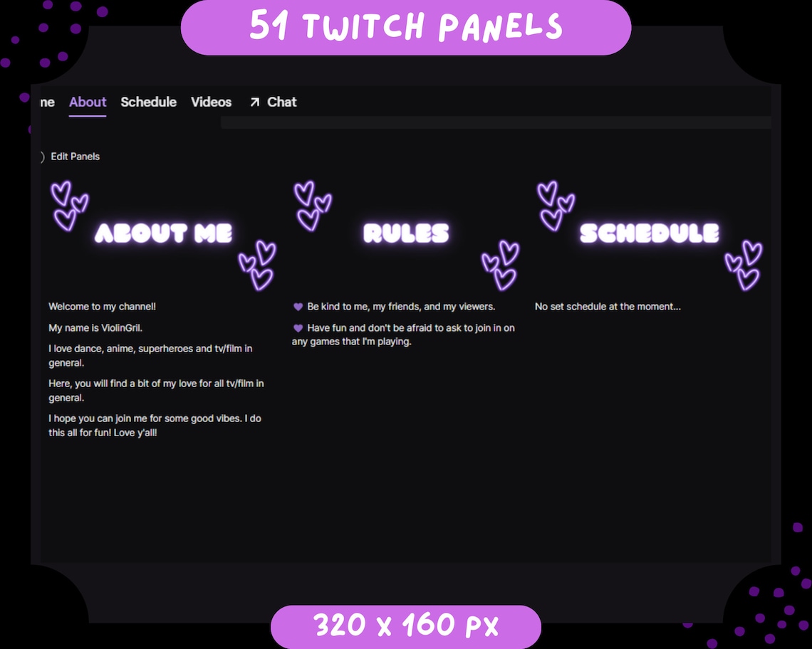 Neon Purple Twitch Panels 51 Twitch Panels Simple Heart - Etsy