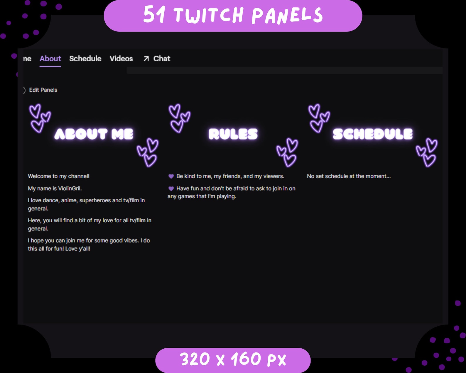 Neon Purple Twitch Panels 51 Twitch Panels Simple Heart - Etsy