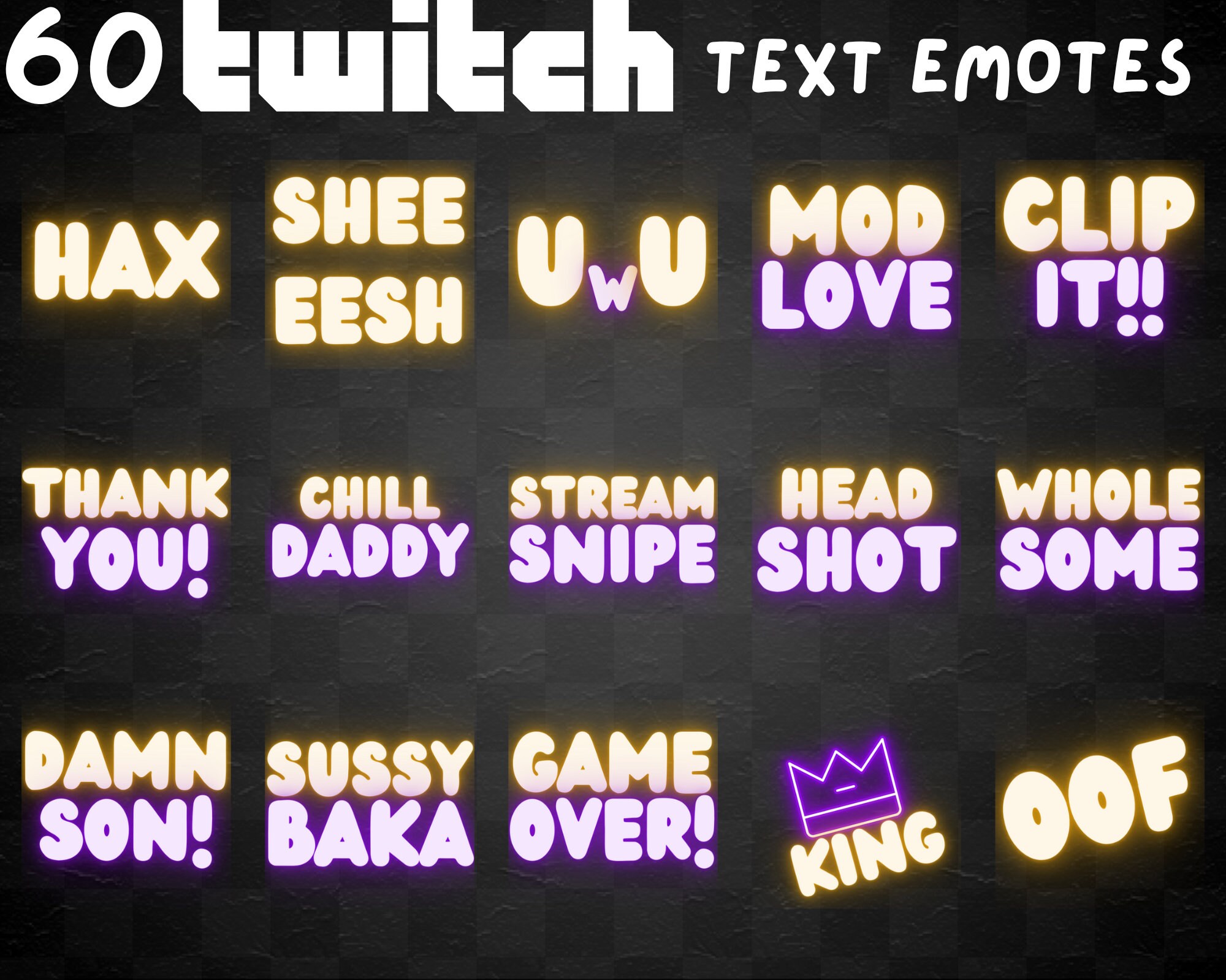 Neon Twitch Emotes Twitch & Discord Emotes Bundle F No U - Etsy UK
