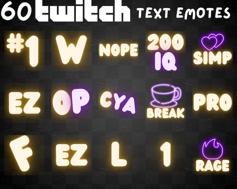 60 Neon Twitch Emotes: Purple & Orange Text (digital Download) - Etsy