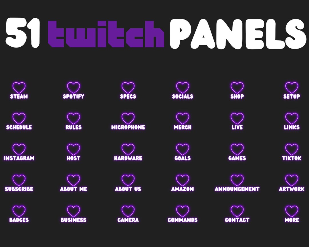 Neon Purple Twitch Panels | 51 Twitch Panels | Simple Heart Panels - Etsy