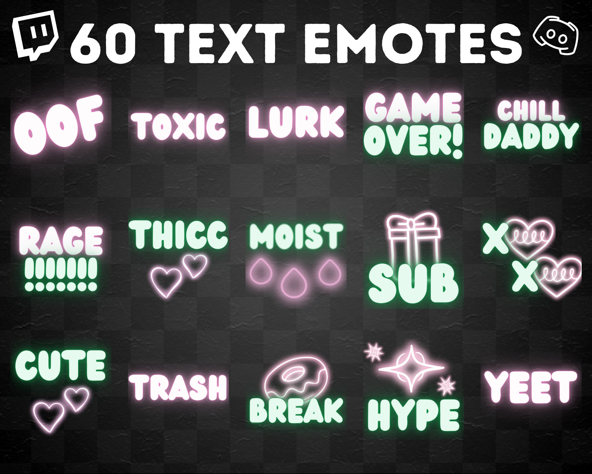 60 Neon Text Emotes Bundle: Twitch & Discord (digital Download) - Etsy