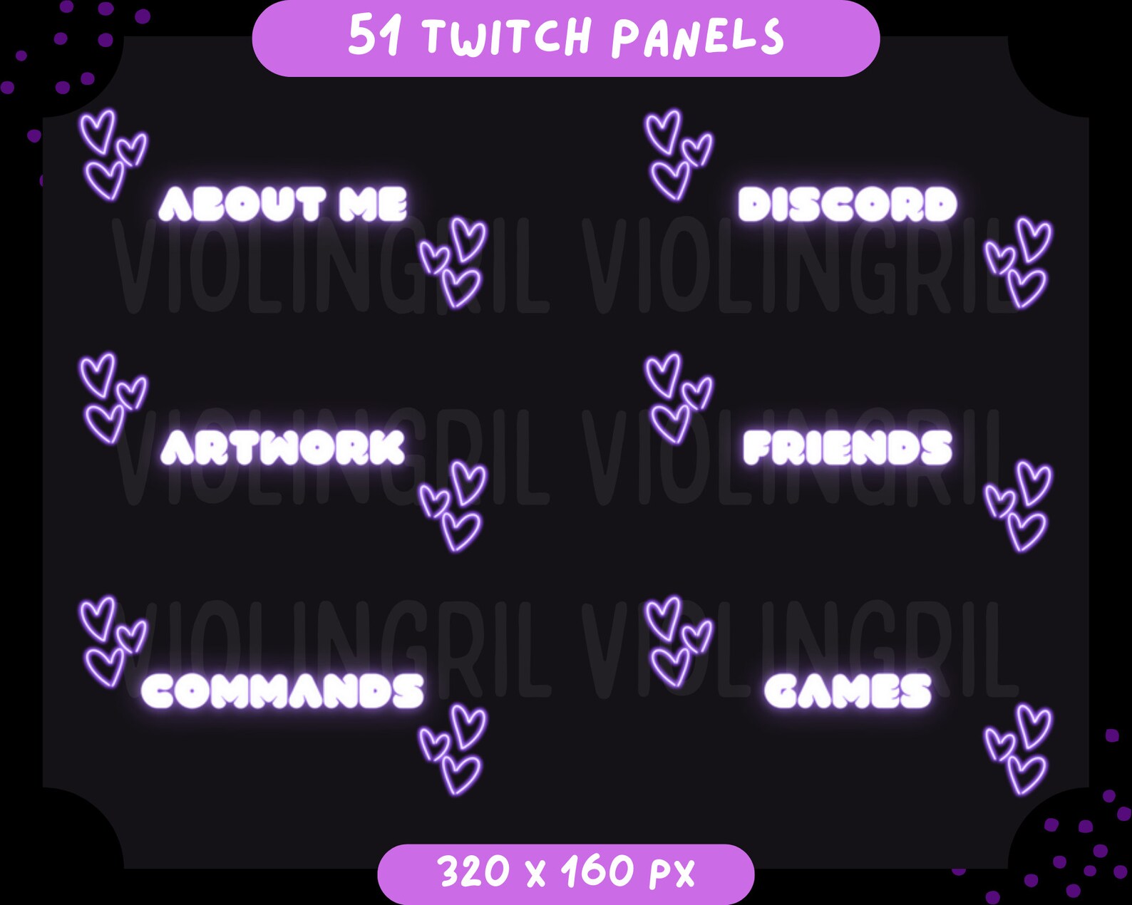 Neon Purple Twitch Panels 51 Twitch Panels Simple Heart Panels - Etsy