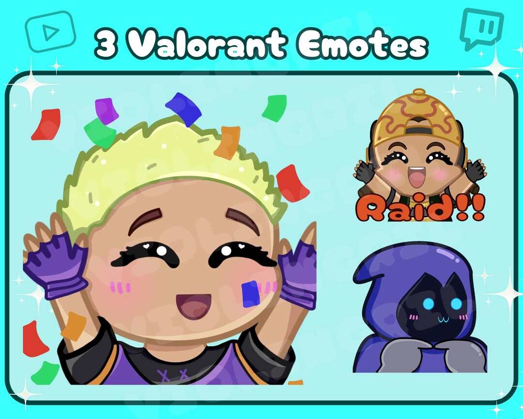 3 Valorant Emotes Chibi Twitch Emotes Set Omen, Gekko, Raze Raid Emote ...