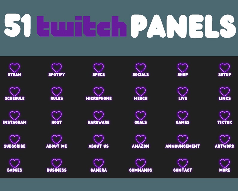 Neon Purple Twitch Panels 51 Twitch Panels Simple Heart - Etsy
