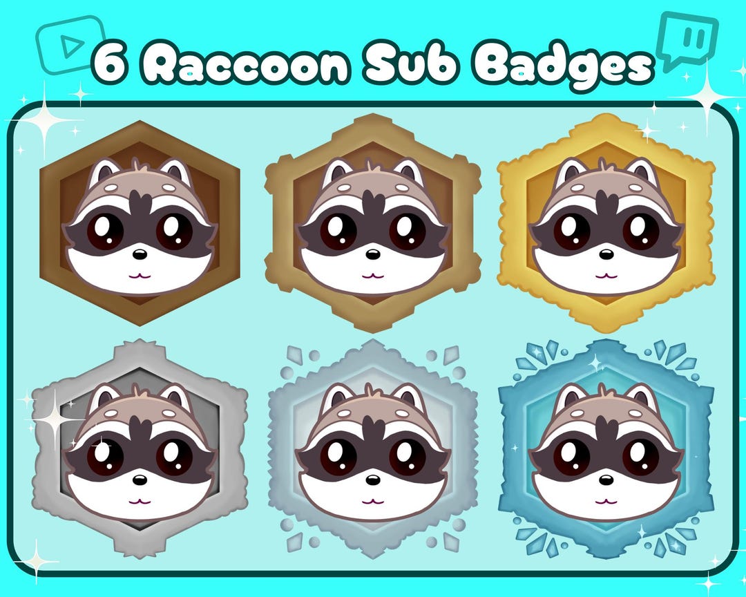 6 Raccoon Sub Badges | Commission Set | - Etsy