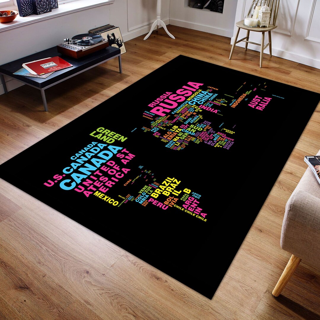 World Map Rug Popular Map Carpet for Home Area Rug Rug - Etsy