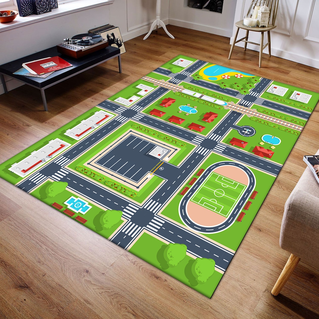 Kids Traffic Area Rug, City Map Rug for Kids, Kids Gaming Area Rug ...