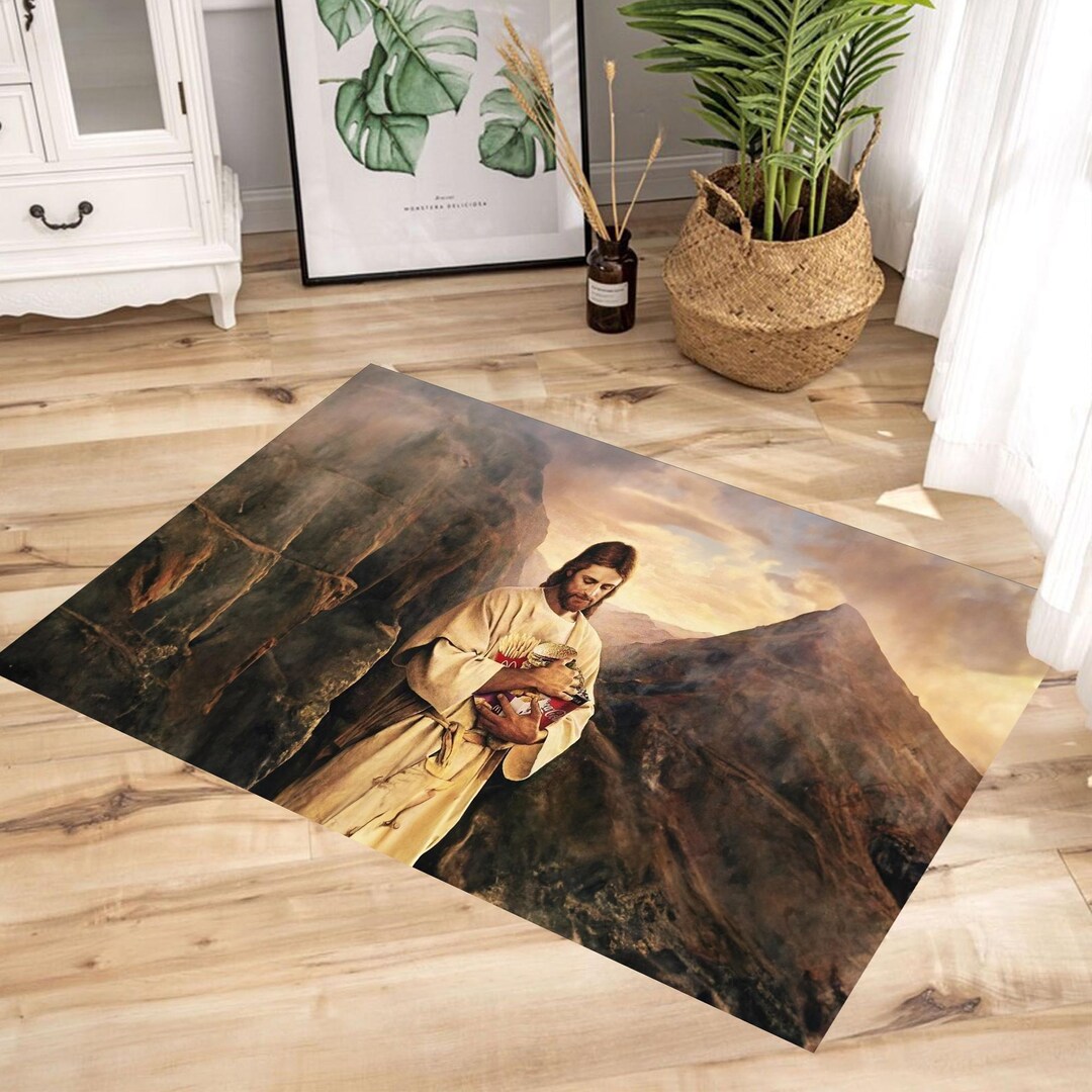 Jesus Rug, Jesus Fast Food Rug, Jesus Home Decor Rug, Jesus Eating Fast ...
