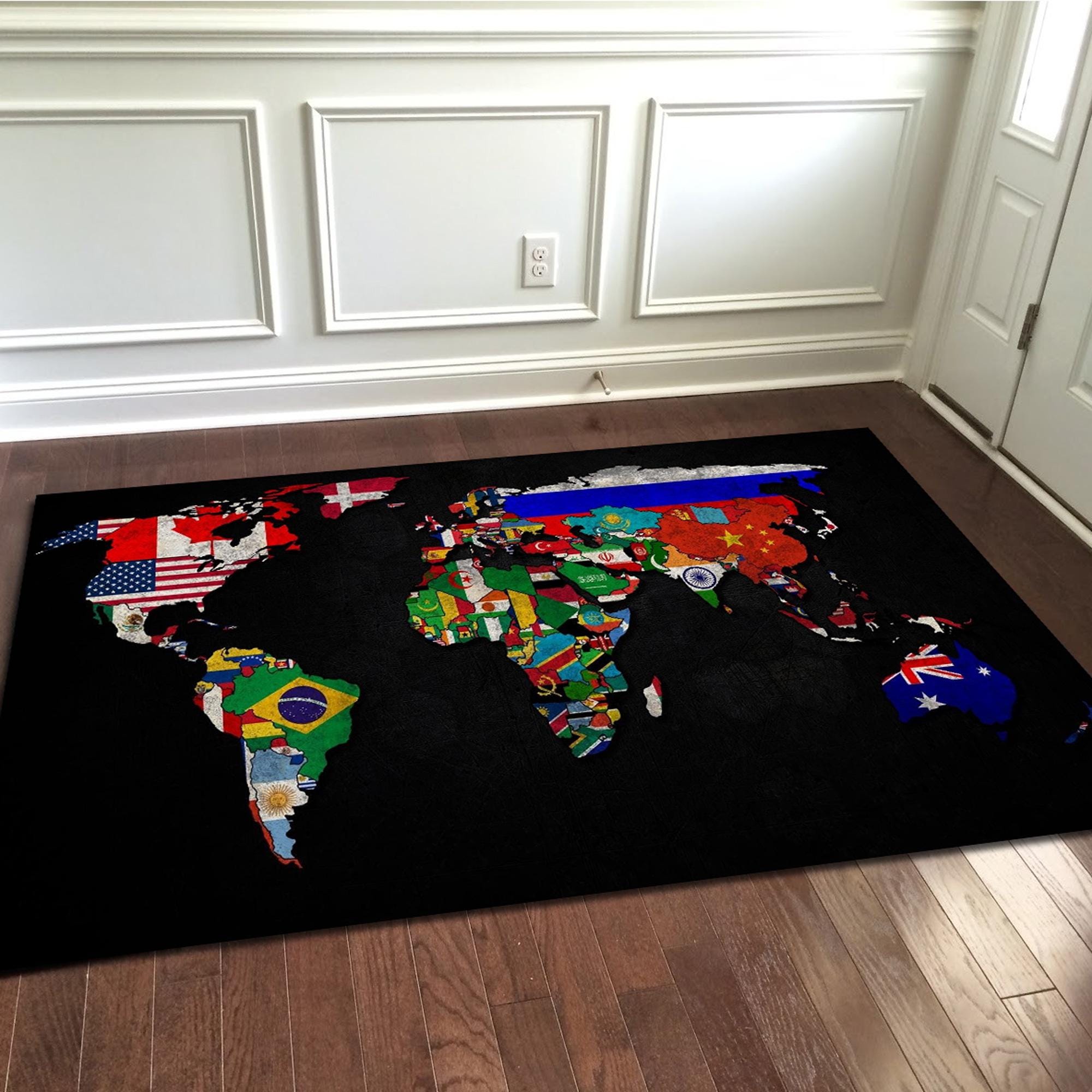 World Map Rug, World Map Decor Rug, Rug, Custom Rug, Living Room Rug ...