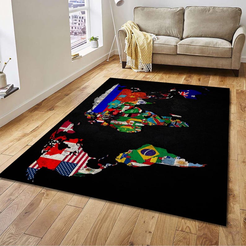 World Map Rug, World Map Decor Rug, Rug, Custom Rug, Living Room Rug ...