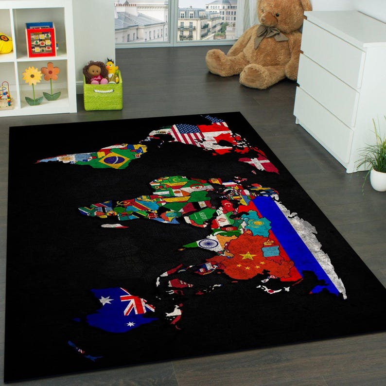 World Map Rug, World Map Decor Rug, Rug, Custom Rug, Living Room Rug ...