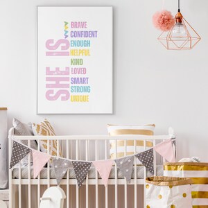 INSTANT DOWNLOAD 5 File Sizes, She is Brave Printable Wall Art, Girls ...