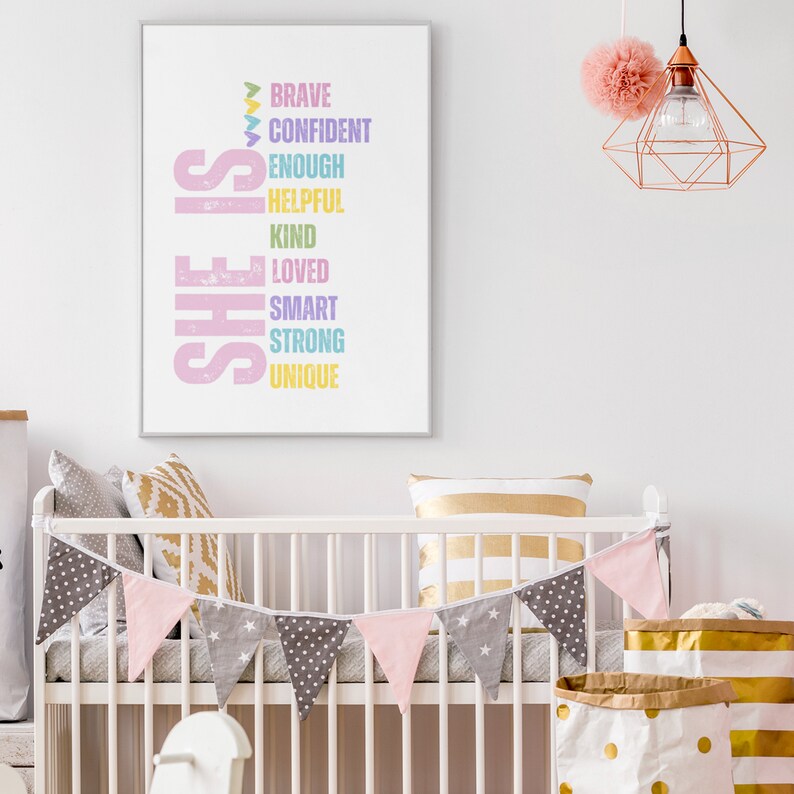 INSTANT DOWNLOAD 5 File Sizes, She is Brave Printable Wall Art, Girls ...