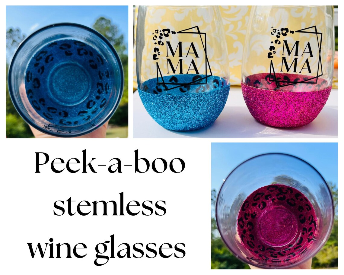 Mama Peek-a-boo Stemless Glitter Wine Glass - Etsy