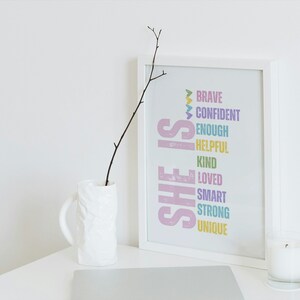 INSTANT DOWNLOAD 5 File Sizes, She is Brave Printable Wall Art, Girls ...