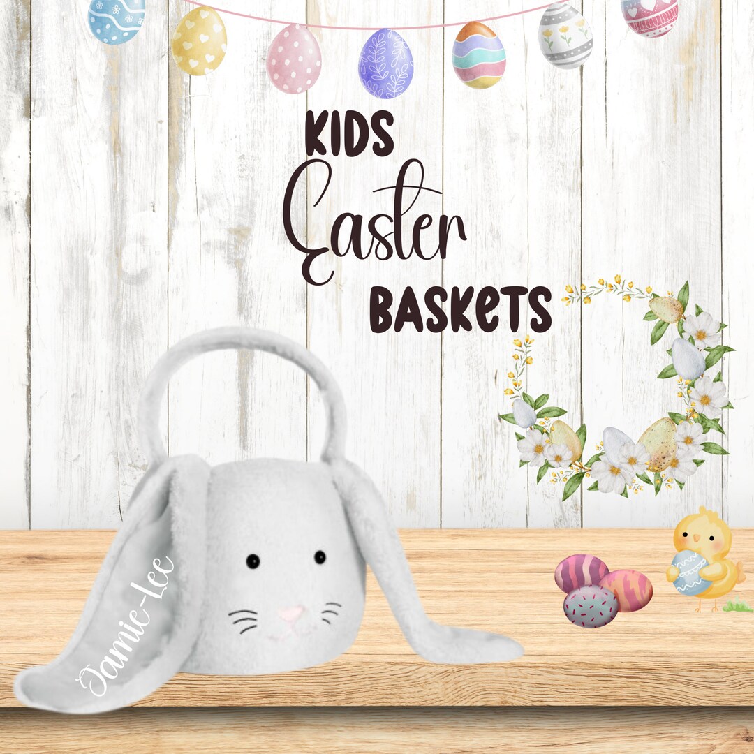 Kids Personalised Fluffy Easter Bunny Basket Kids Personalised Cute ...