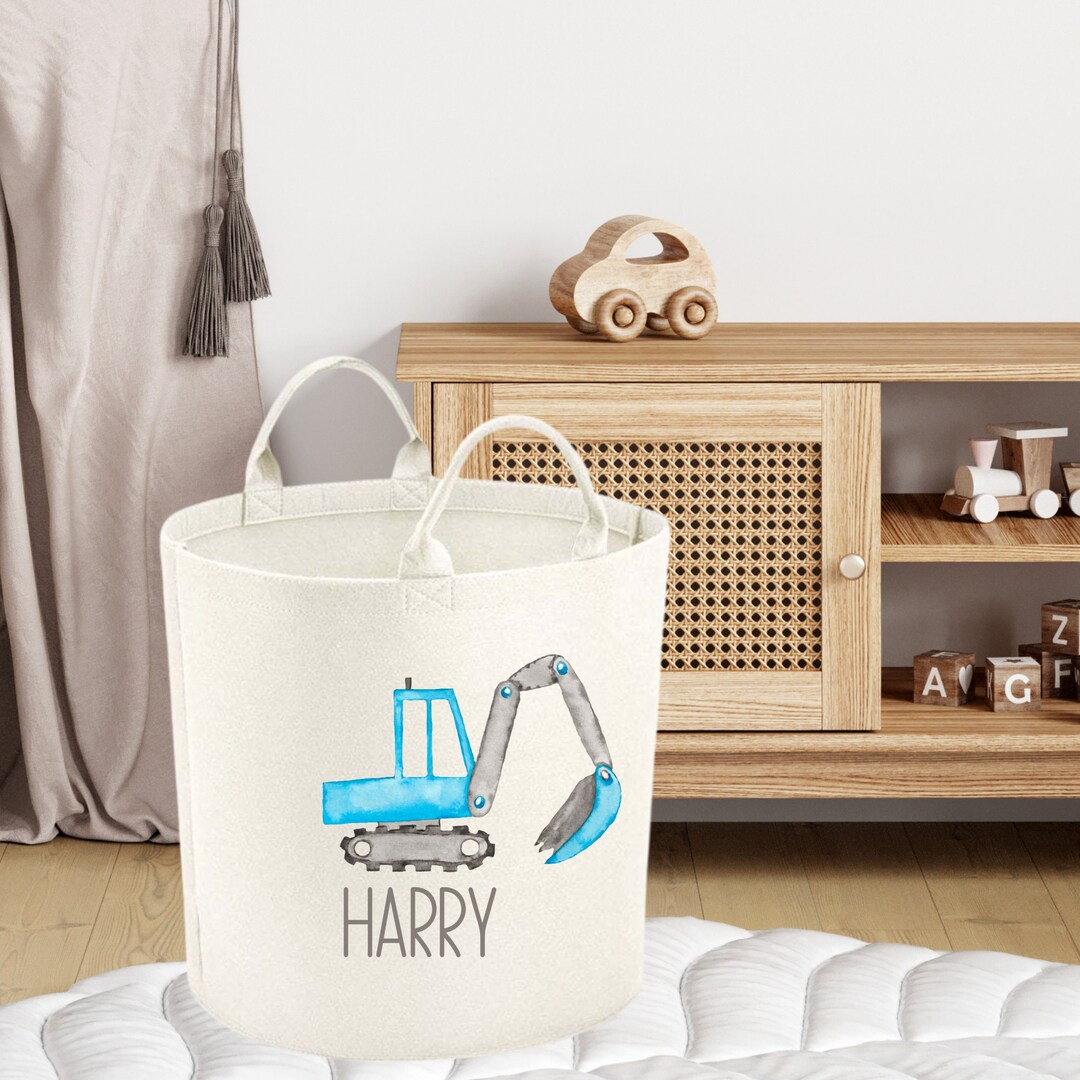 Digger Toy Basket Personalised Construction Vehicle Toy Tub Bedroom ...