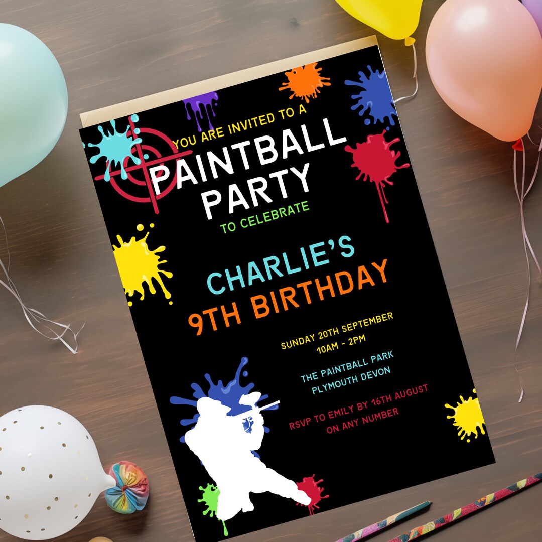 Personalised Paintball Party Invitations Paintball Party Party ...