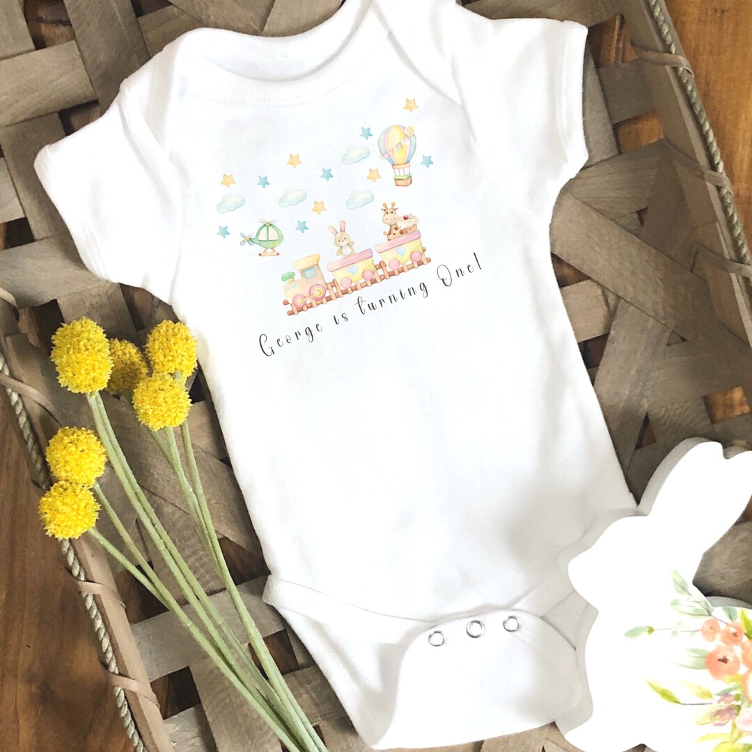 Baby is Turning One Baby Train and Hot Air Balloon Print Birthday ...