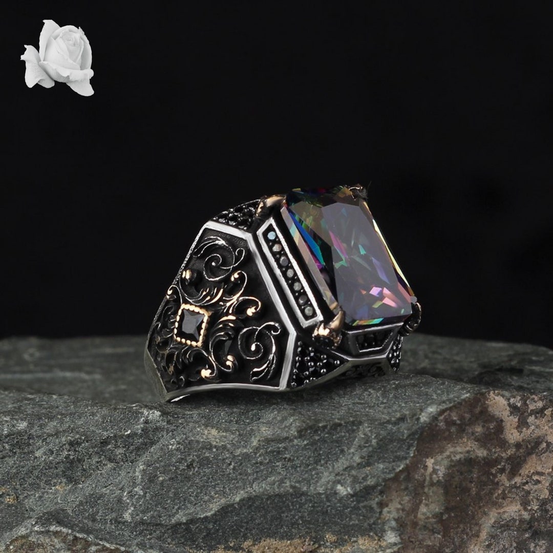 925 Silver Topaz Men Ring, Silver Men Ring With Topaz Stone, Vintage ...
