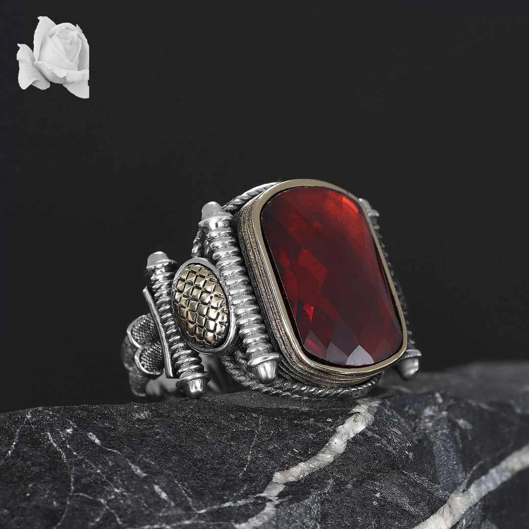 925K Silver Red Zircon Men Ring, Zircon Men Jewelry, Man Ring With Red ...