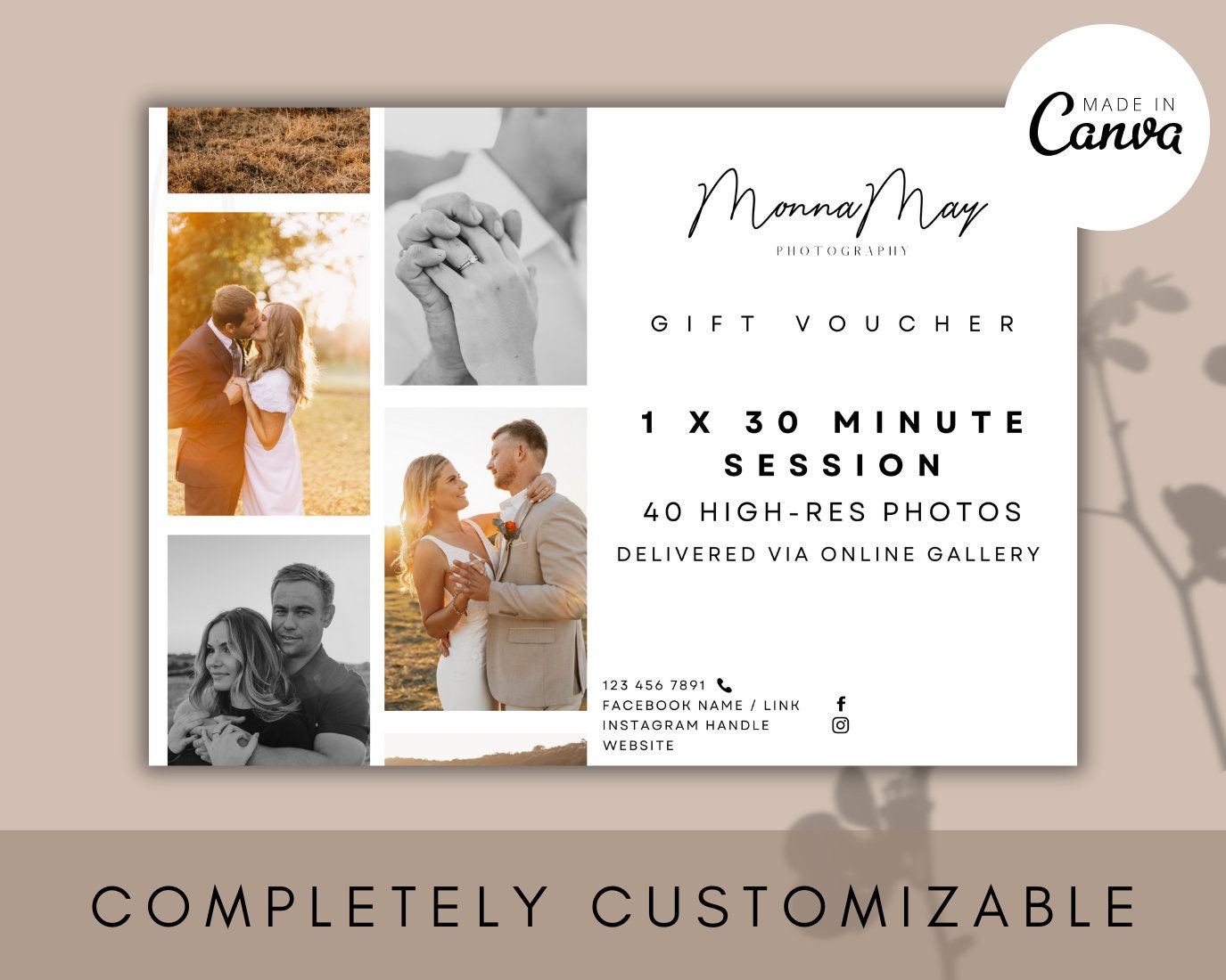Photography Gift Certificate Template, CANVA Photography Gift Card ...