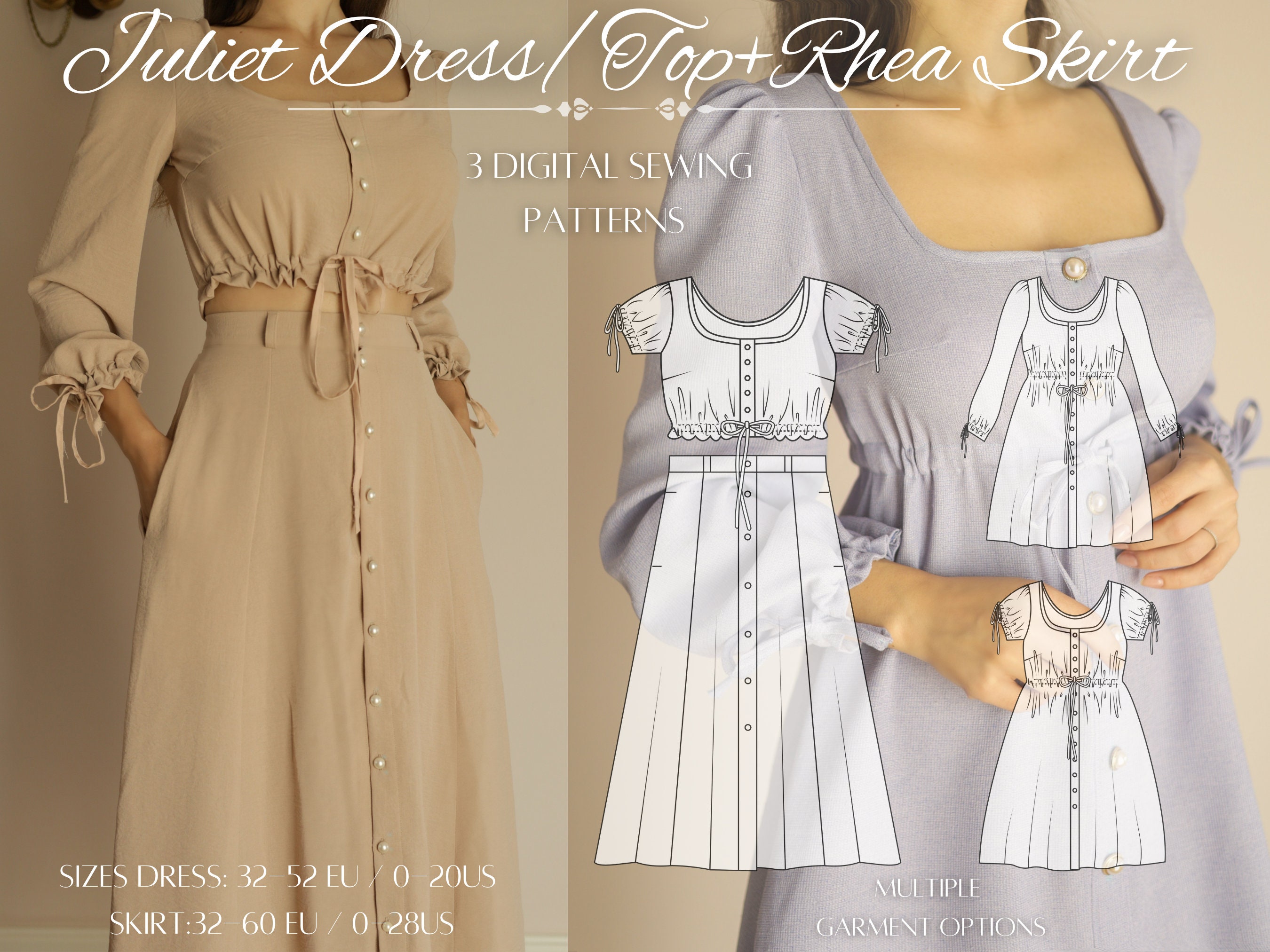 BUNDLE: A-line SKIRT TOP Sewing Patterns Dress Pattern Included Digital ...