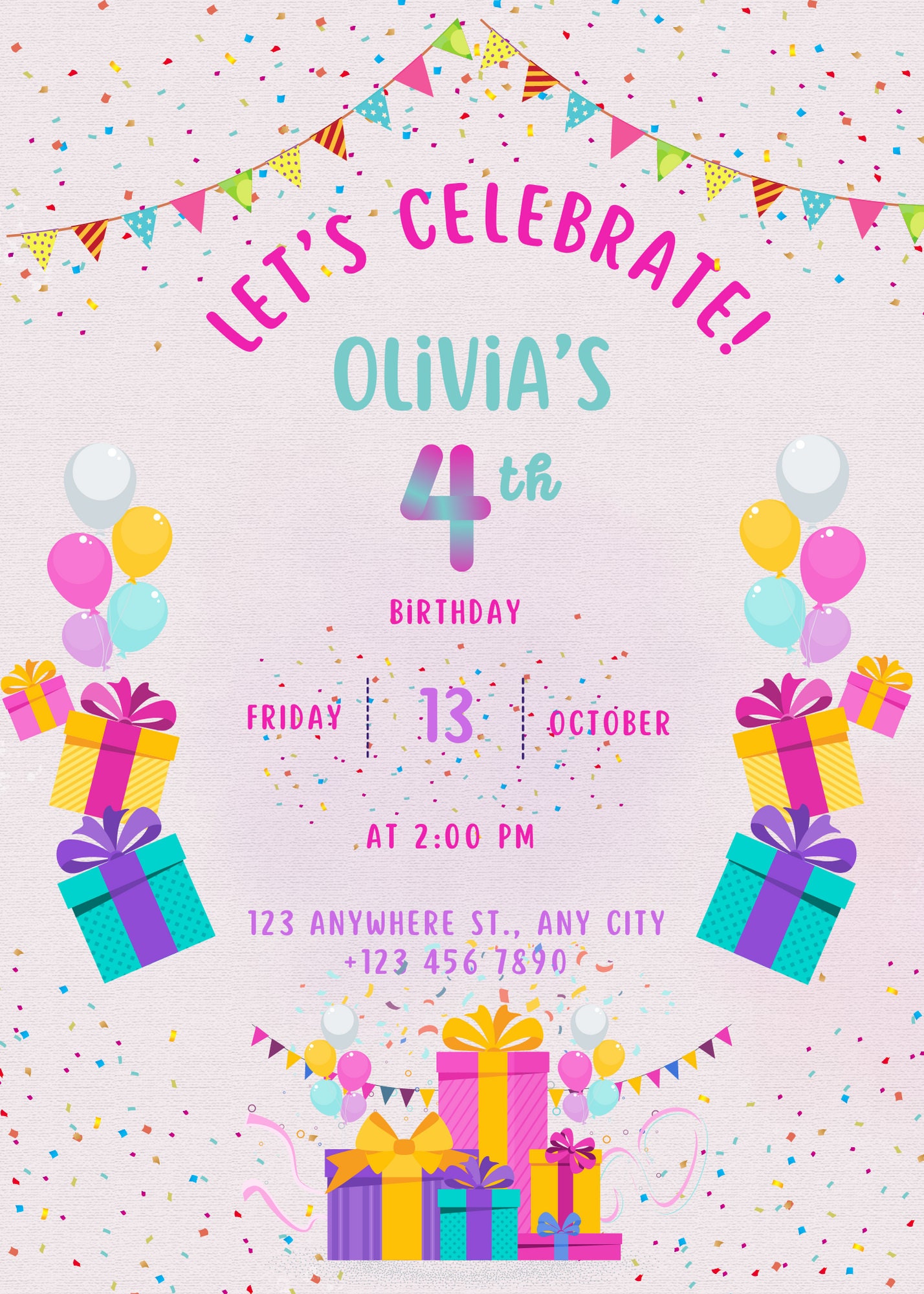 You're Invited| Cute Birthday Invitation| Presents and Balloons ...