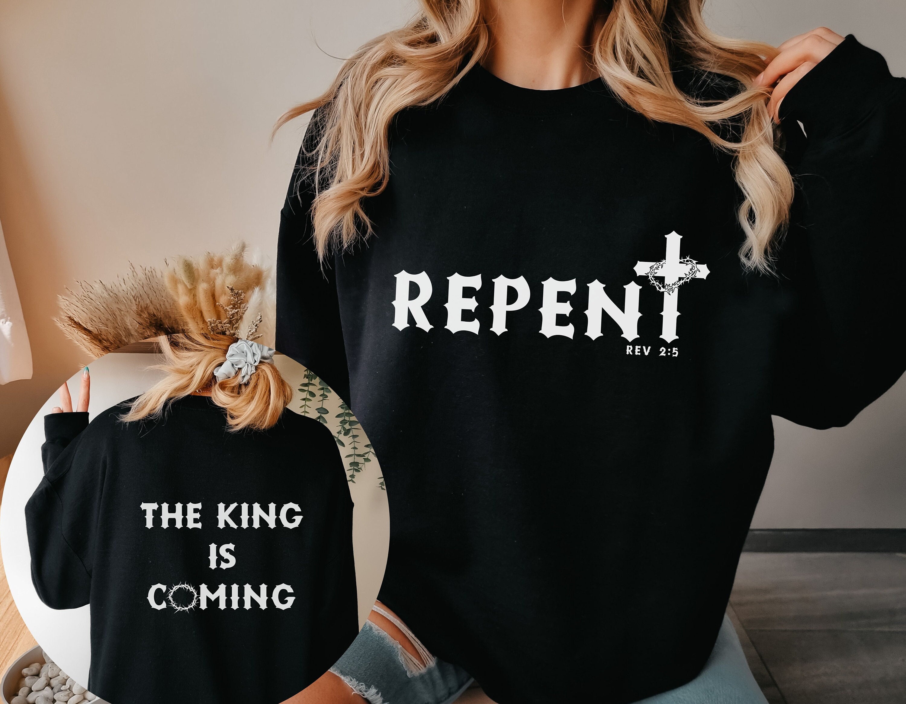 Revelation Repent Christian Sweatshirt , Bible Verses Words on Back ...