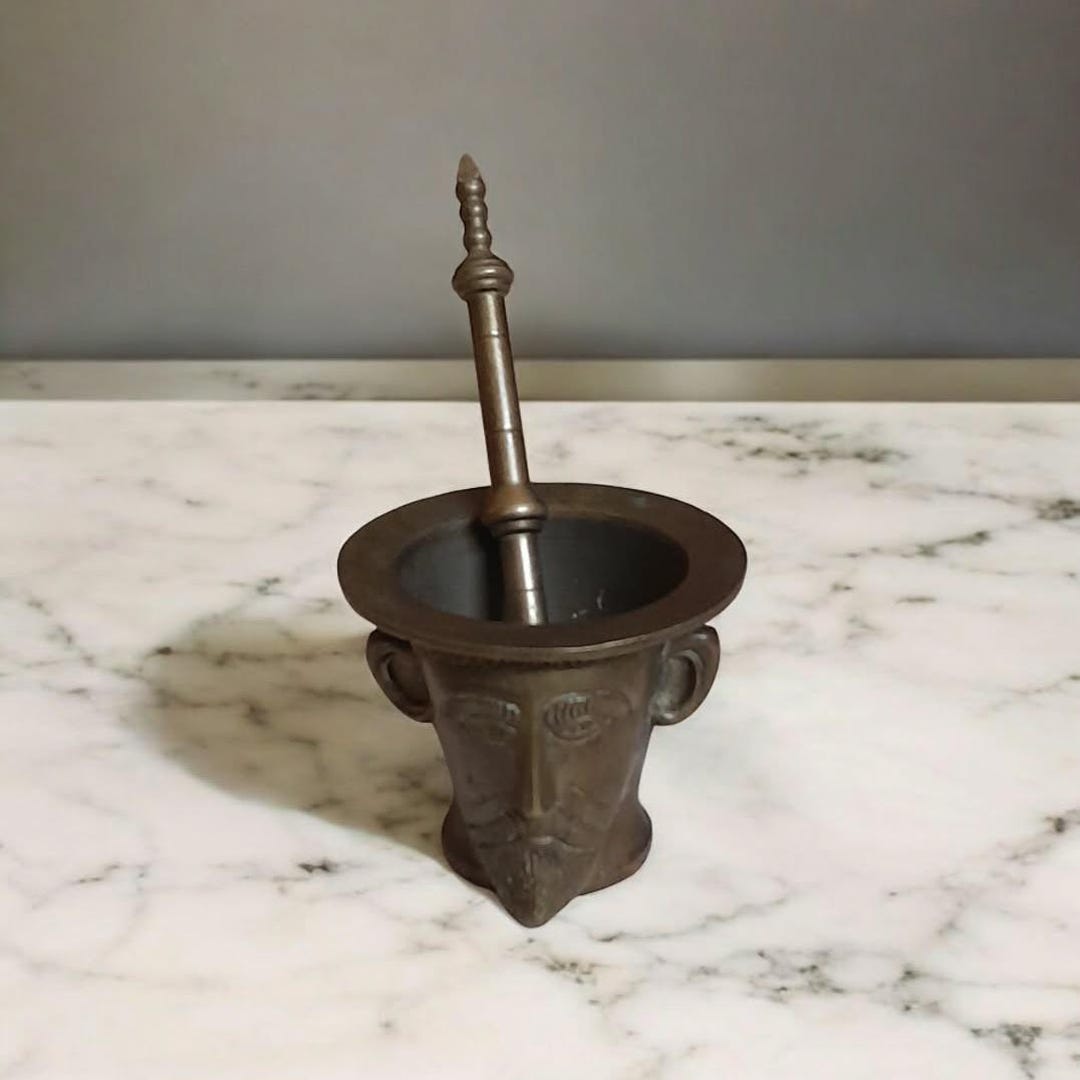 Rare Antique Bronze Mortar Human Face Design Collectible Art Piece - Etsy