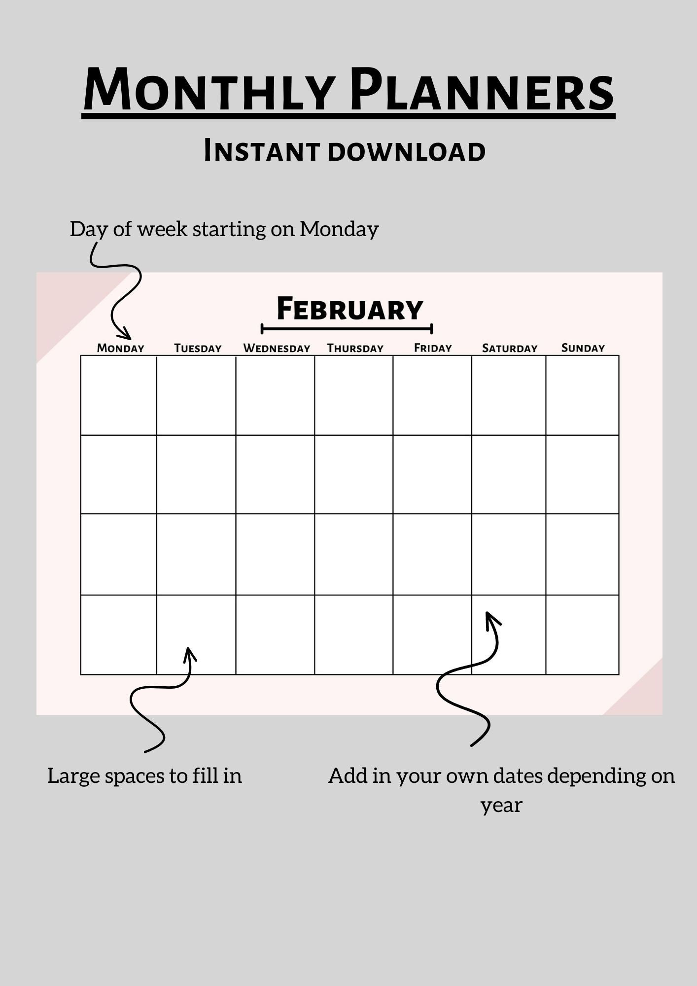 Monthly Planner - Printable Download - Etsy