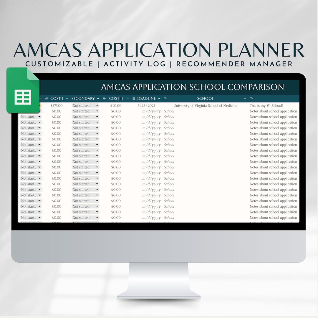 Medical School Application Planner Timeline, Recommendation Tracker ...