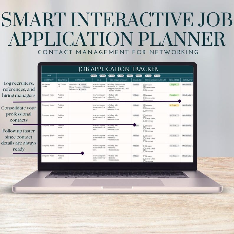Digital Job Application Planner Career Tracker, Editable Application ...