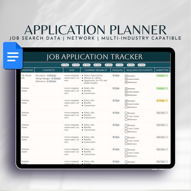 Digital Job Application Planner Career Tracker, Editable Application ...