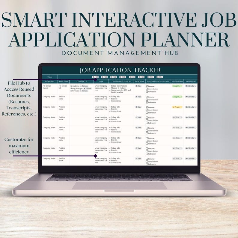 Digital Job Application Planner Career Tracker, Editable Application ...