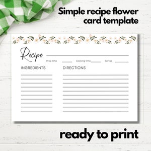 Flower Recipe Card, Editable Recipe Sheet Template, Recipe Template ...