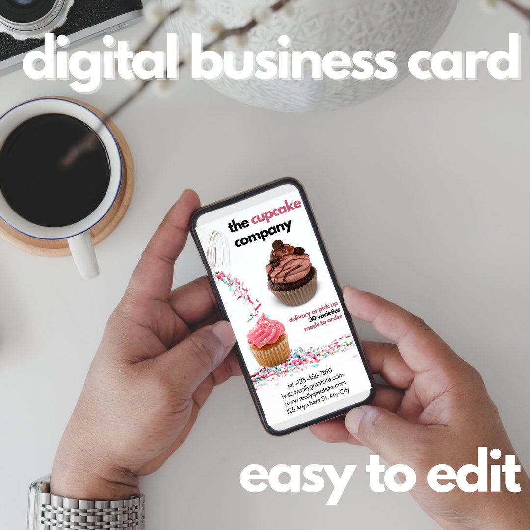 Digital Business Card, Business Card, Bakery, Cupcake Shop Minimalist ...
