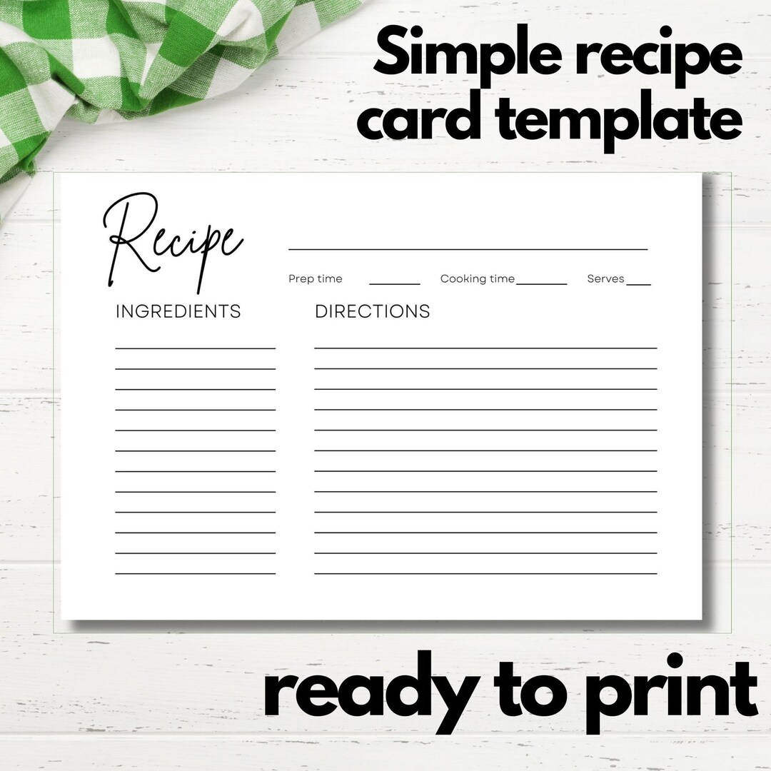 Recipe Cards, Editable Recipe Sheet Template, Recipe Template, Minimal ...