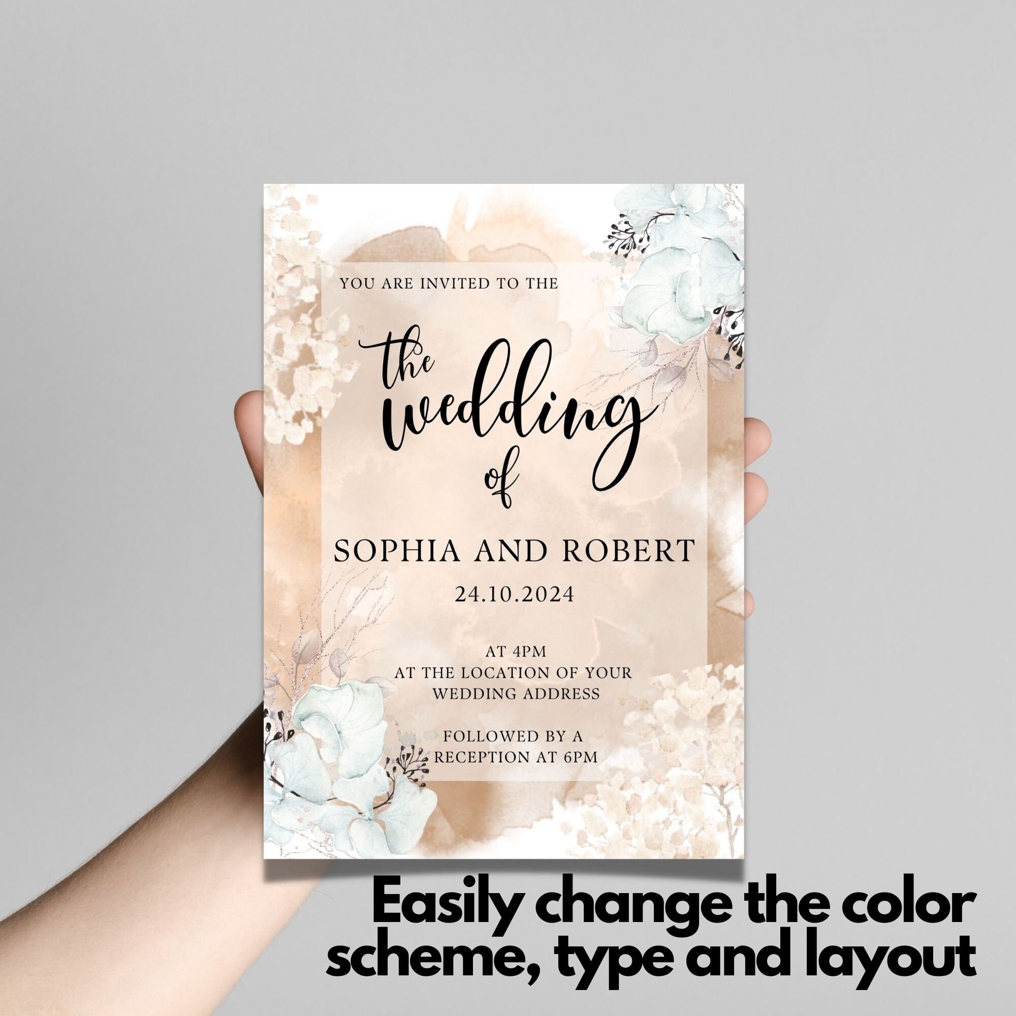 Rustic Brown Wedding Invitation Template Set Custom Wedding Invitations ...