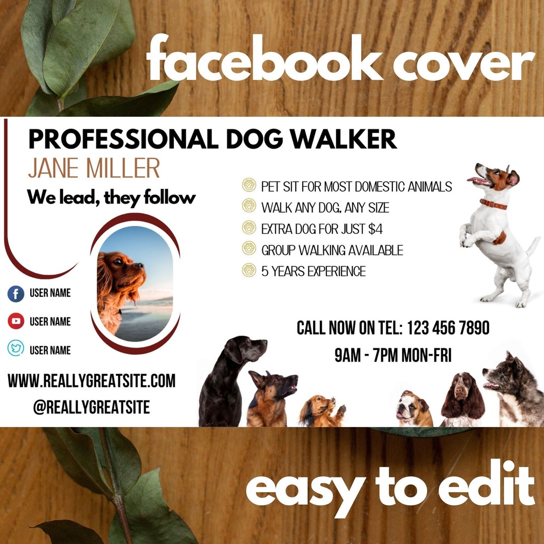 Dog Walking Template, Facebook Cover Banner | Dog Walker Facebook Cover ...