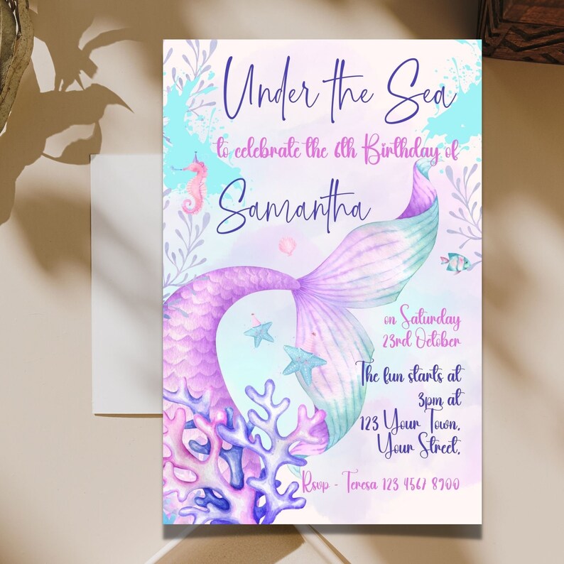 Editable Mermaid Birthday Invitation Template Glitter Birthday Party ...
