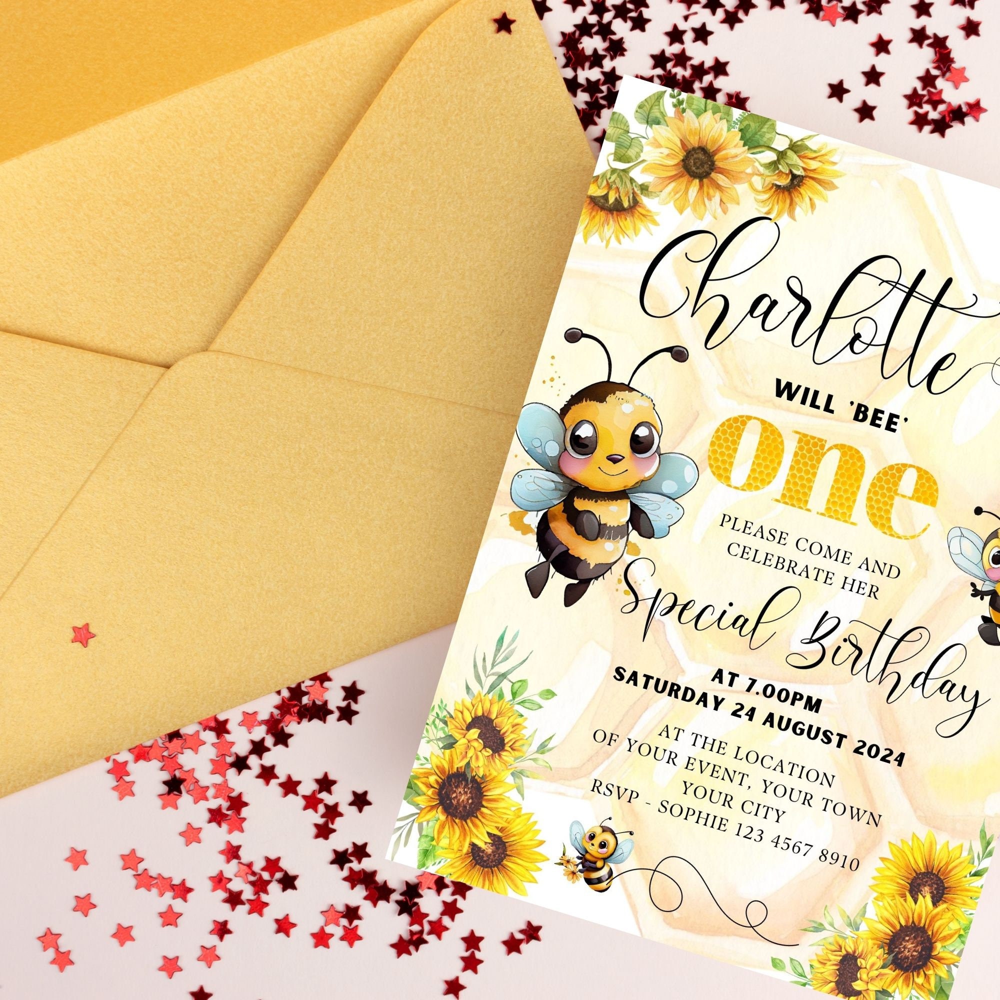 Bee Birthday Invite, Bee Invitation, Bee Birthday Party Template, Bee ...