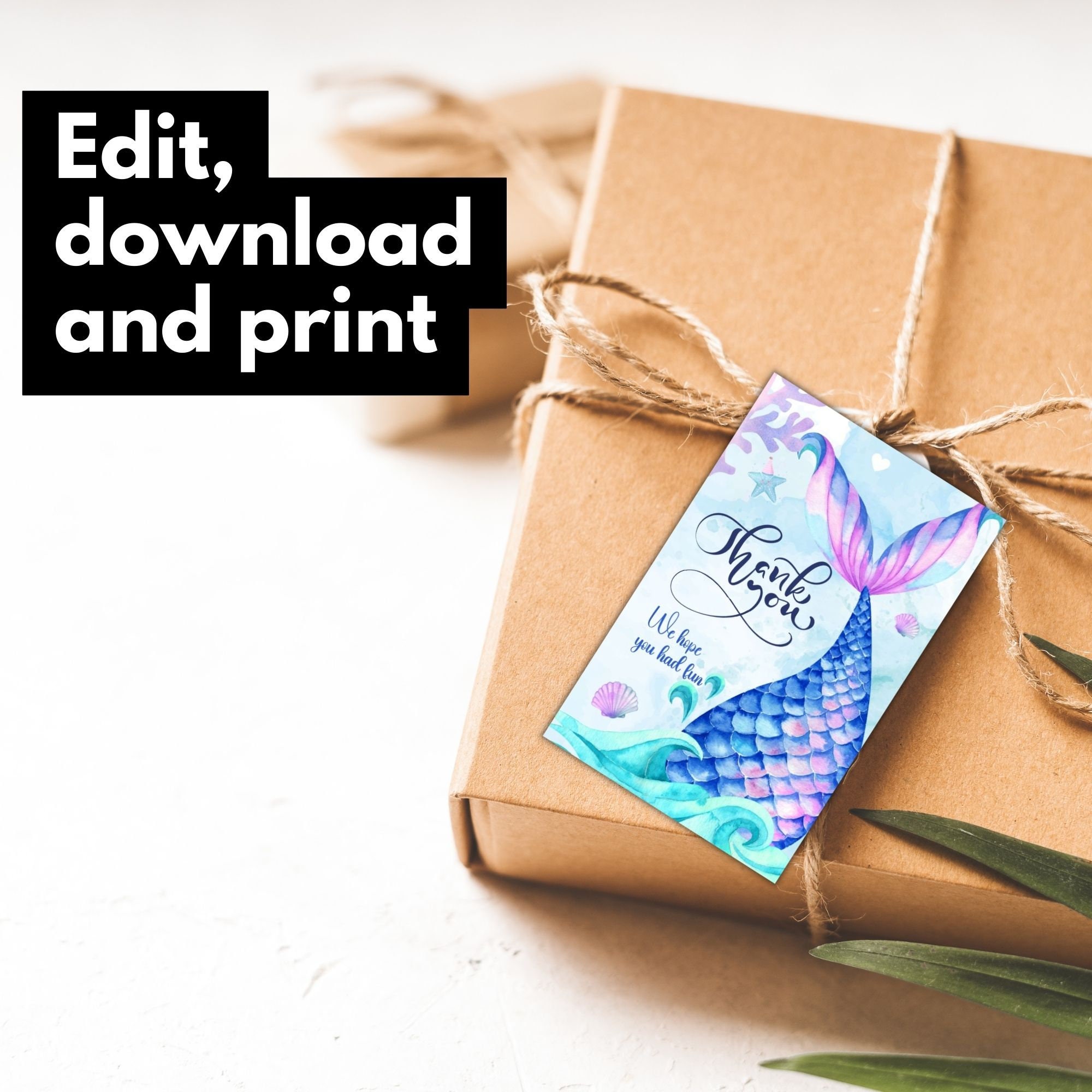 Editable Mermaid Birthday Thank You Tag Template Glitter Birthday Party ...