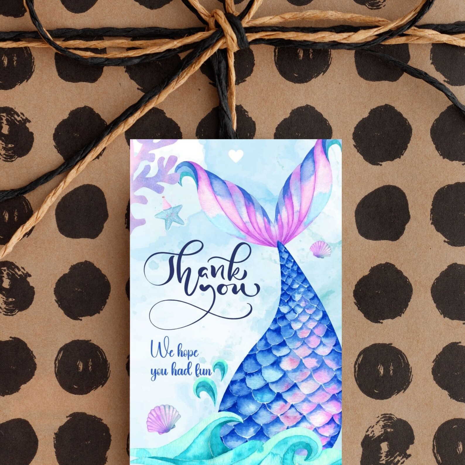 Editable Mermaid Birthday Thank You Tag Template Glitter Birthday Party ...
